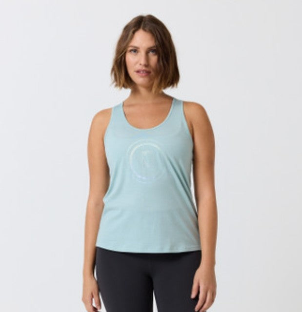 Pure Barre Iridescent Circle P Racerback Tank- Dusty Teal – Pure Barre ...